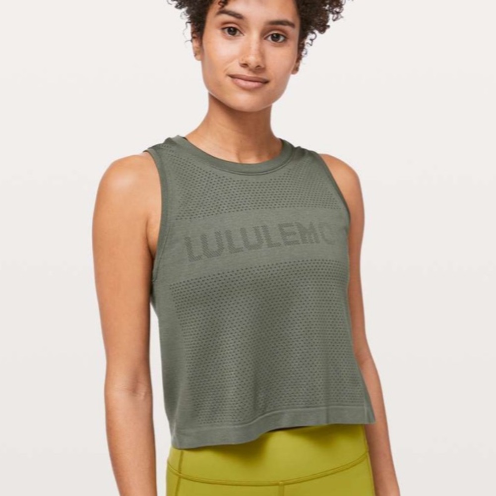 Lululemon Breeze By Muscle Crop Tank Sage Grey Euc - Gem